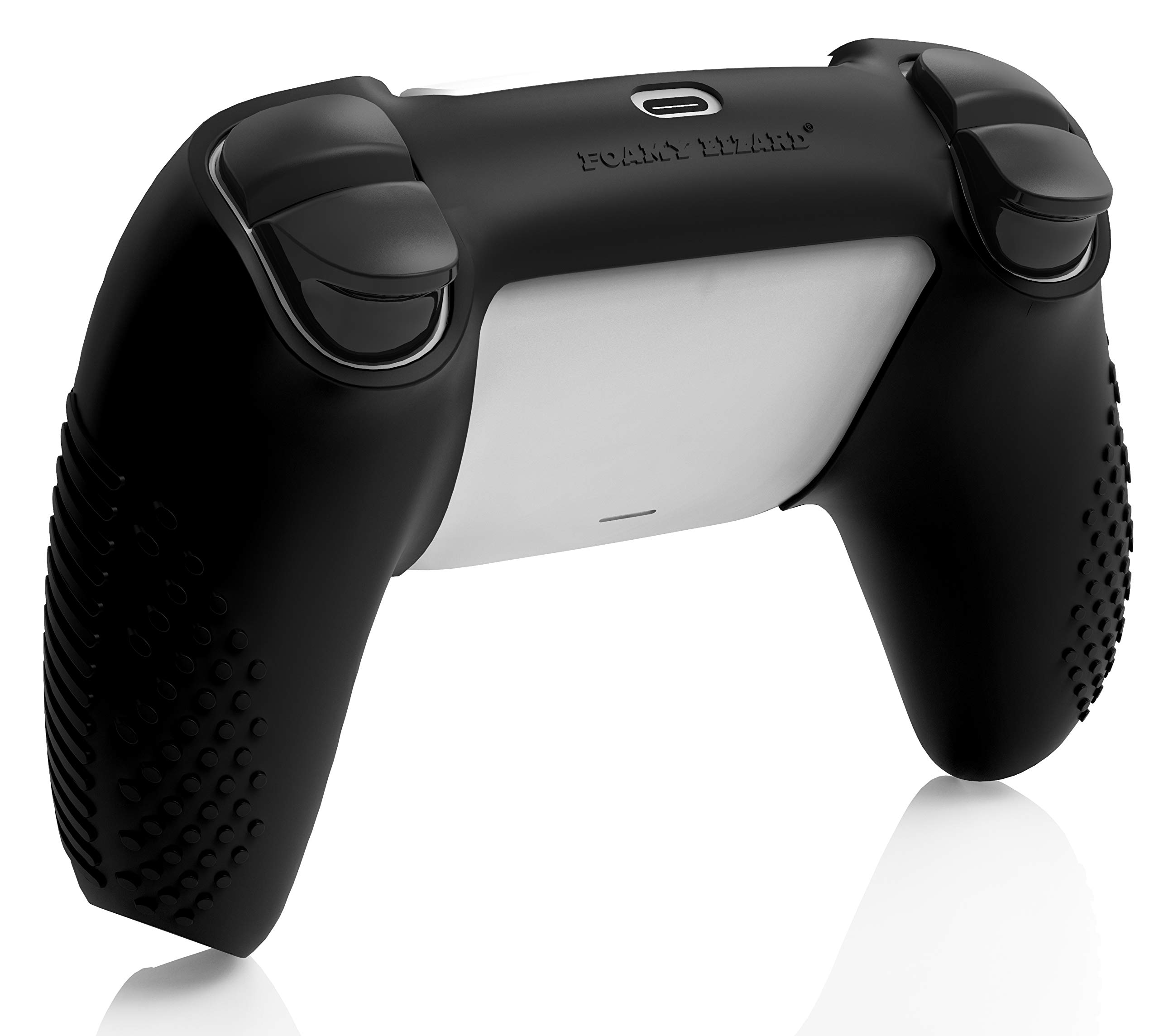 Foamy Lizard SensePro PS5 Controller Skin | Dock Compatible, Soft Flat Anti-Slip Studded Silicone Gel Grip Cover for PlayStation 5 Dualsense, Rubber Protector Plus 8 Raised Thumb Grip Caps (Black)