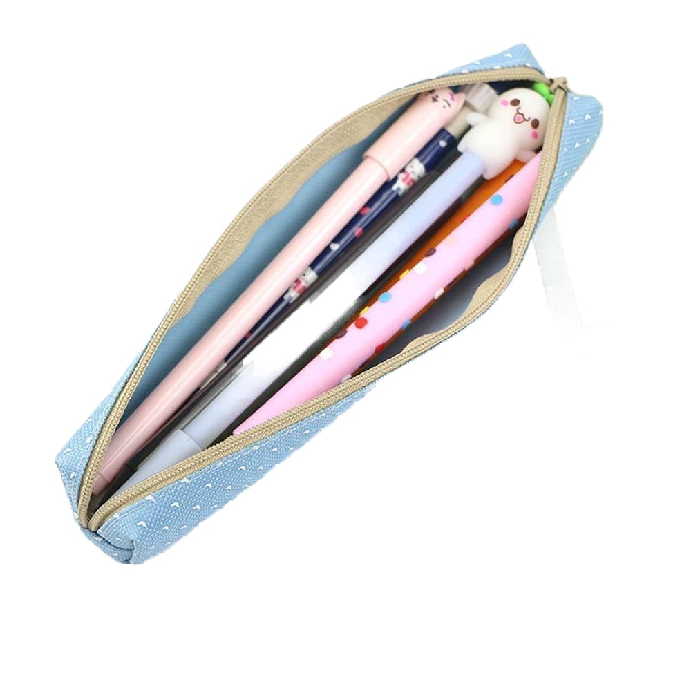 Blue Pencil Case, Cute Stationeries Pouch, Kawaii Pencil Pouch, Candy Color Pencil Box, Super Slim Pen Bag, Wave Point Cosmetic Bag