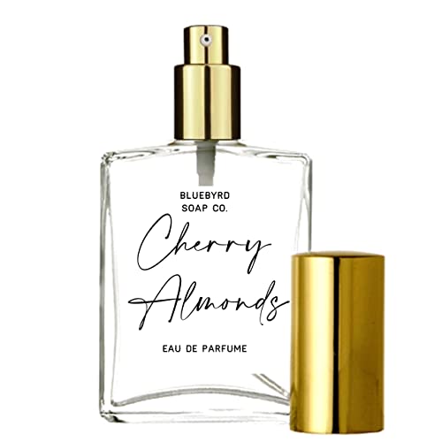Bluebyrd Soap Co. Cherry Almond Perfume Spray 2 oz. | Classic Cherry Almond Scented Cologne Fragrances for Women & Men | Notes of Cherries, Roasted Almonds, & Honey | Long Lasting Cherry Almond Scent | Handmade in USA (Cherry Almond, 2 oz)