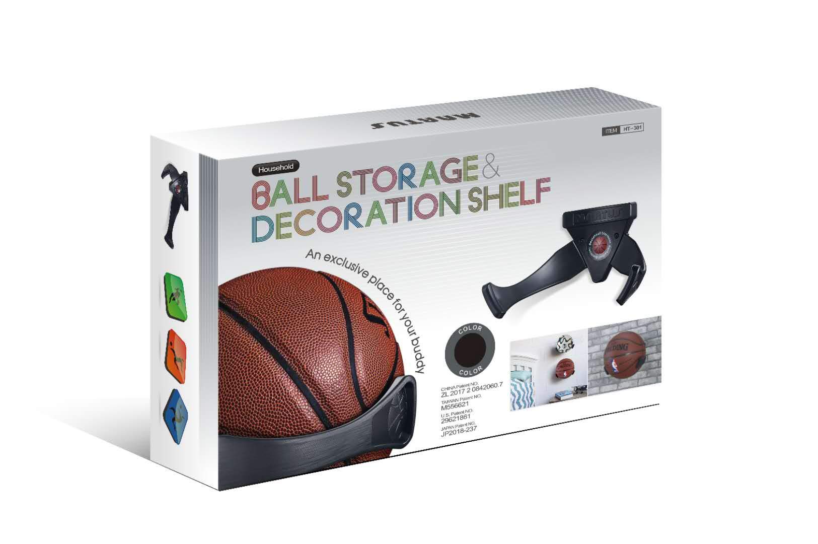 Artinova Sports Ball Holder Space Saver Wall Mount Display, Ball Storage and Decoration Shelf Black, ARTA-6010