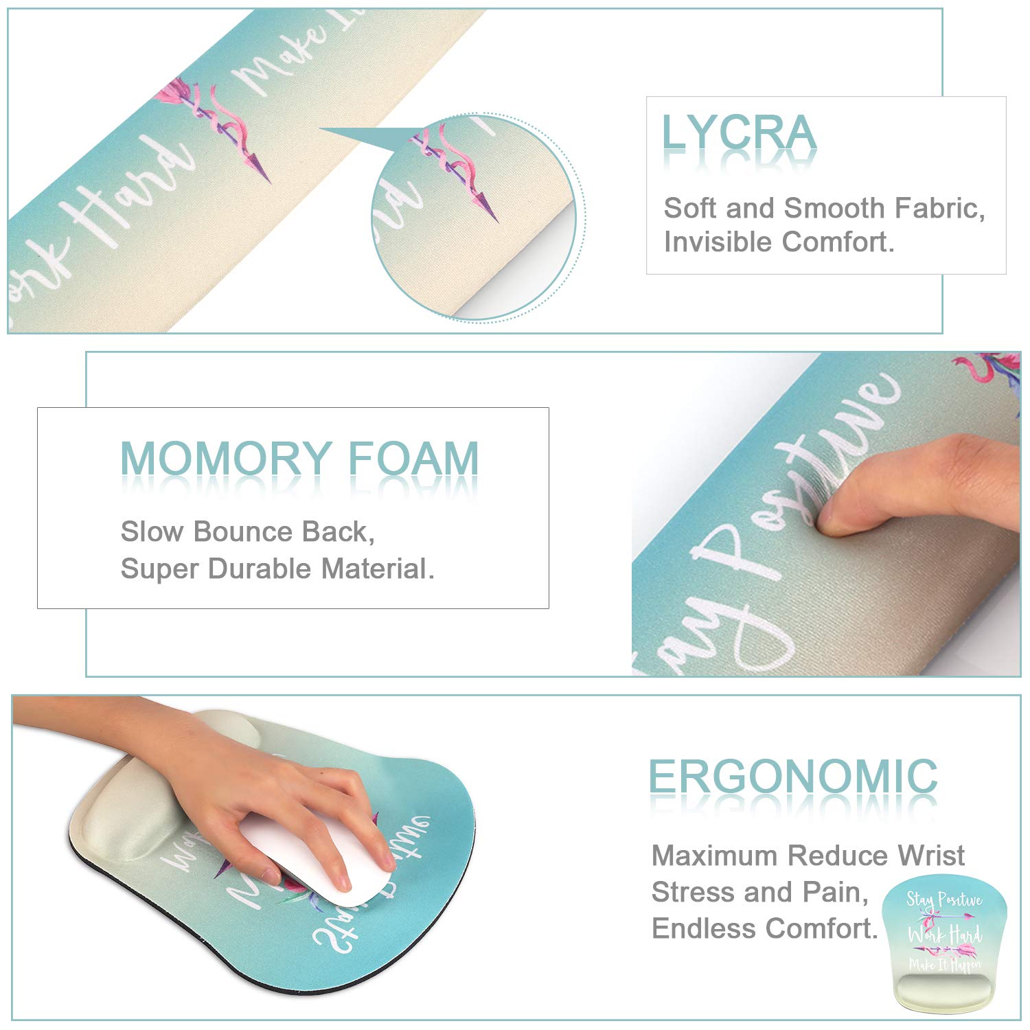 Artiron Keyboard Wrist Rest and Ergonomic Mouse Pad with Wrist Support, Gel/Memory Foam Filled Non Slip Base Easy Typing and Relieve Wrist Pain for Computer Office Laptop Teal Gradient