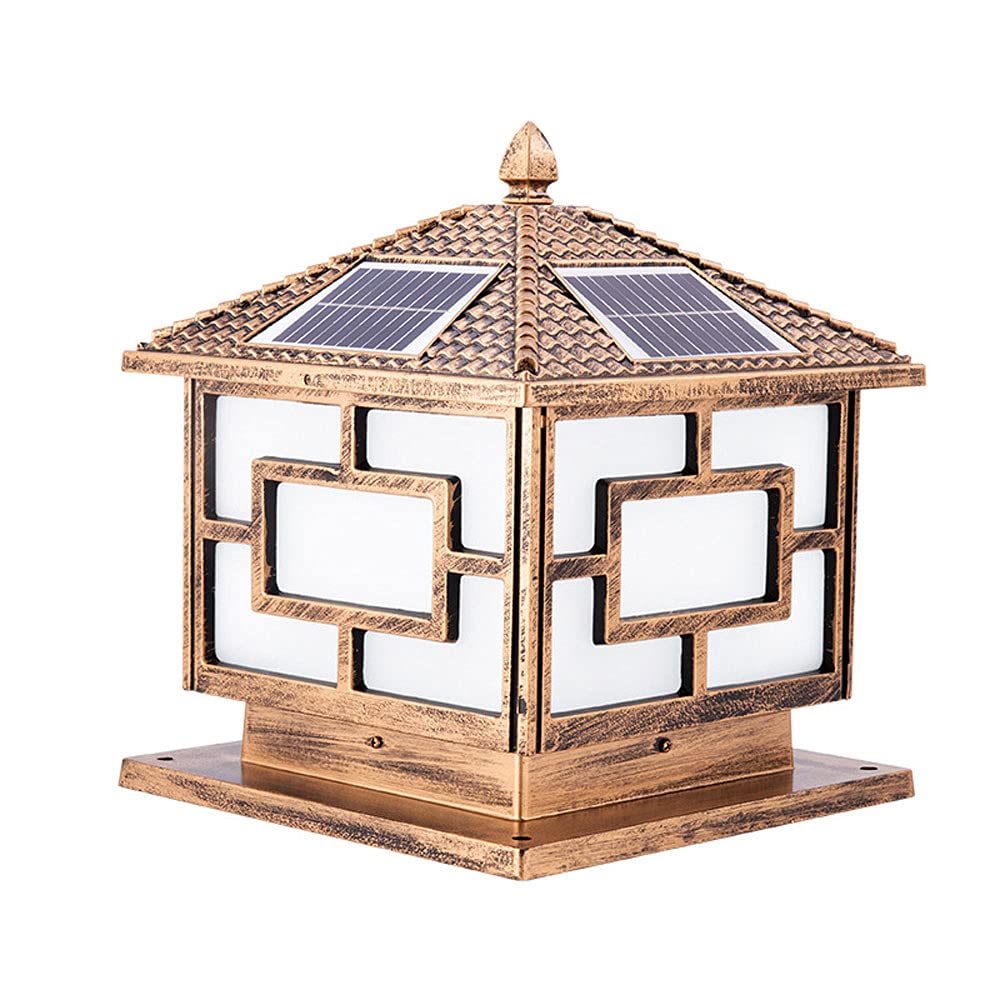 KAIKEA LED Cast Aluminum Solar Lights Outdoor Garden Waterproof Column Post Light Fixture Bright Traditional Classical Acrylic Villa Porch Decor Pillar Lamp,European Retro Post Lamp