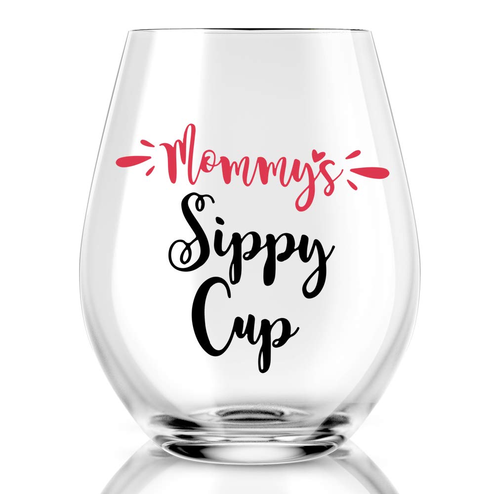 AGMDESIGN Mommy's Sippy Cup Wine Glass, Mother's Day Gift for Her, Mom, New Mom, Wife, Valentines Day Gifts for Mom, Pregnant Mom Gifts, Funny Birthday Gifts for Mom from Daughter, Son