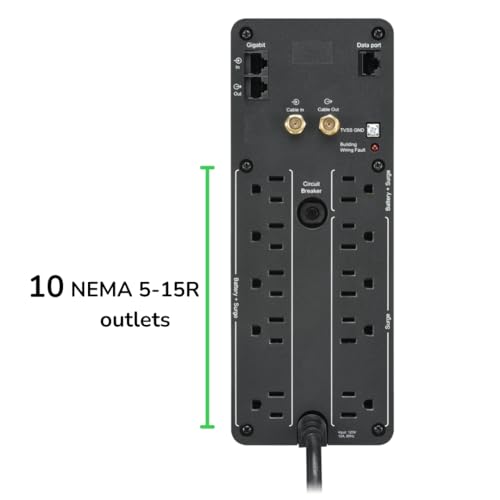 APC UPS 1500VA Sine Wave UPS Battery Backup, BR1500MS2 Backup Battery Power Supply, AVR, 10 Outlets, (2) USB Charger Ports