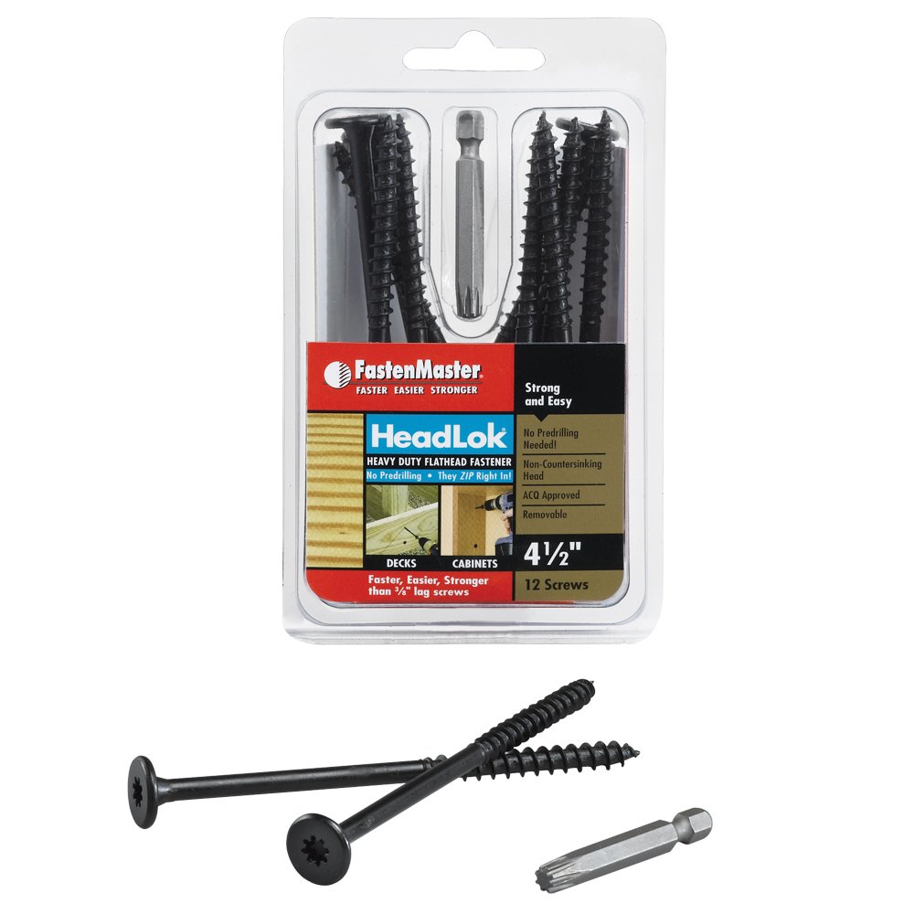 FastenMaster FMHLGM412-12 HeadLOK Heavy-Duty Flathead Fastener, 4-1/2 Inches, 12-Count , Black