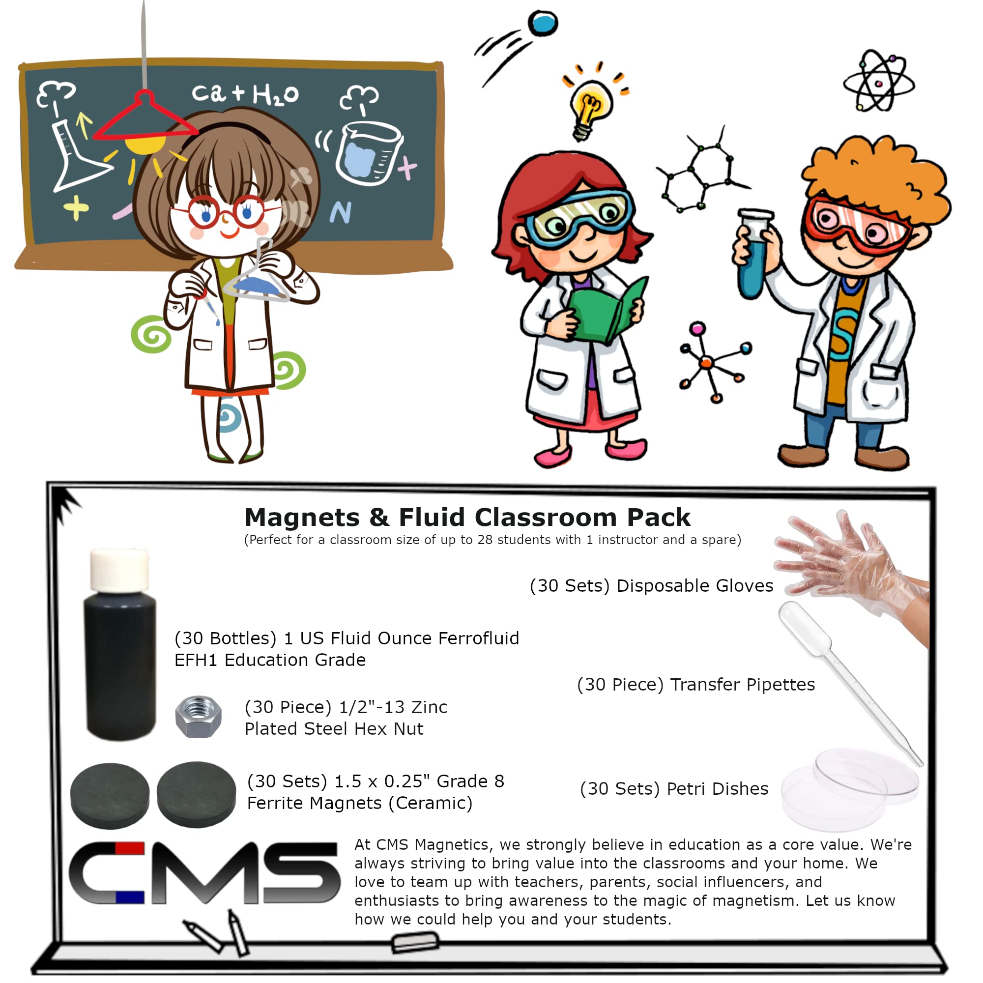 CMS MAGNETICS - (2oz Kit) Ferrofluid Science Experiment Kit for Education in Magnetism - Includes: 2 Fluid Ounce (59mL) Bottle of Ferrofluid, Gloves, Pipette, Petri Dishes