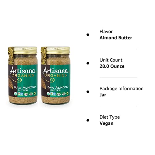 Artisana Organics Raw Almond Butter (2 Pack, 14oz Jars) | No Sugar Added, No Palm Oil, Vegan, Paleo and Keto Friendly, Non-GMO