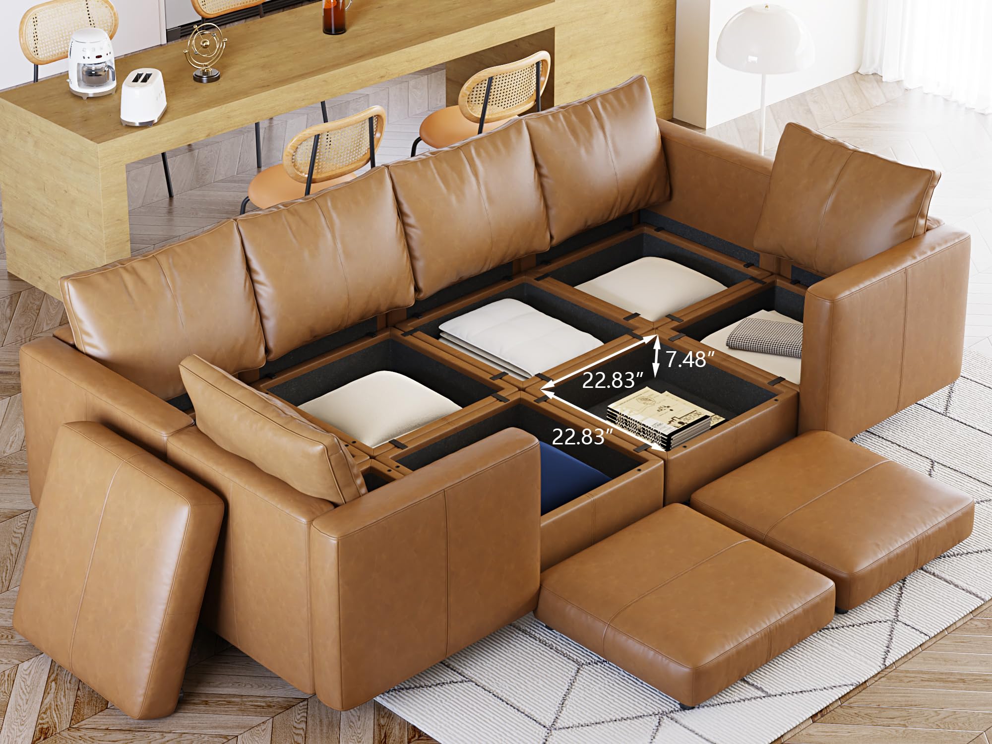 EASE MOOSE Modular Sectional Sleeper Sofa Bed ,Faux Leather sectional Modular Sofa Sectional Couch Modular Couch with Storage