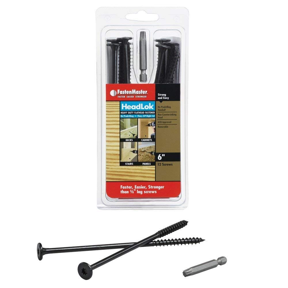 FastenMaster FMHLGM006-12 HeadLOK Heavy-Duty Flathead Fastener, 6 Inches, 12-Count,Black
