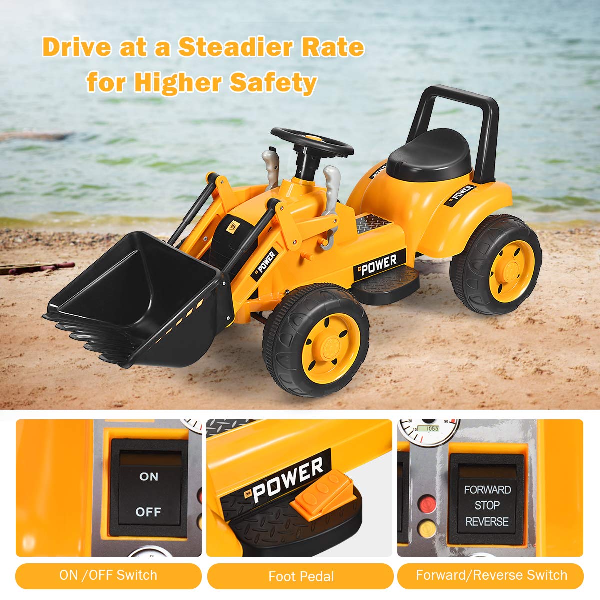 Costzon Ride on Car, Excavator Toy w/Front Loader, Horn, Forward/Backward, Controllable Digging Bucket, Digger, 6V Battery Powered Electric Vehicle Construction Tractor, Electric Car for Kids