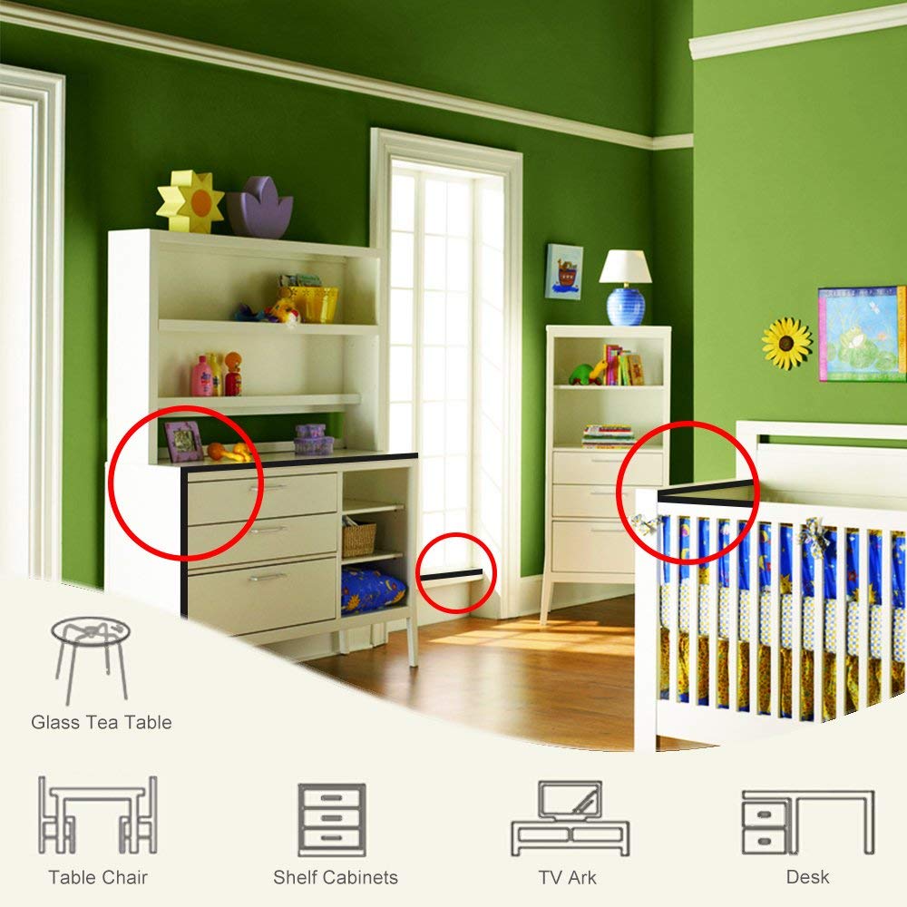 Baby Proofing Safe Edge & Corner Guards Cushion 6.5 ft - Thickened Child Safety Furniture Bumper & Table Protectors. Pre-Taped Corners. (Black)