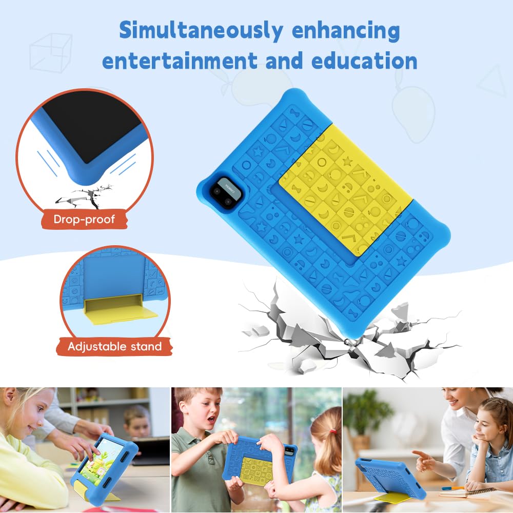 ApoloMedia 7-inch Kids Tablet, Quad Core Android 13 Tablet for Kids, 2+32GB, Dual Camera, Educationl Games, Parental Control, Kids Software Pre-Installed (Blue)