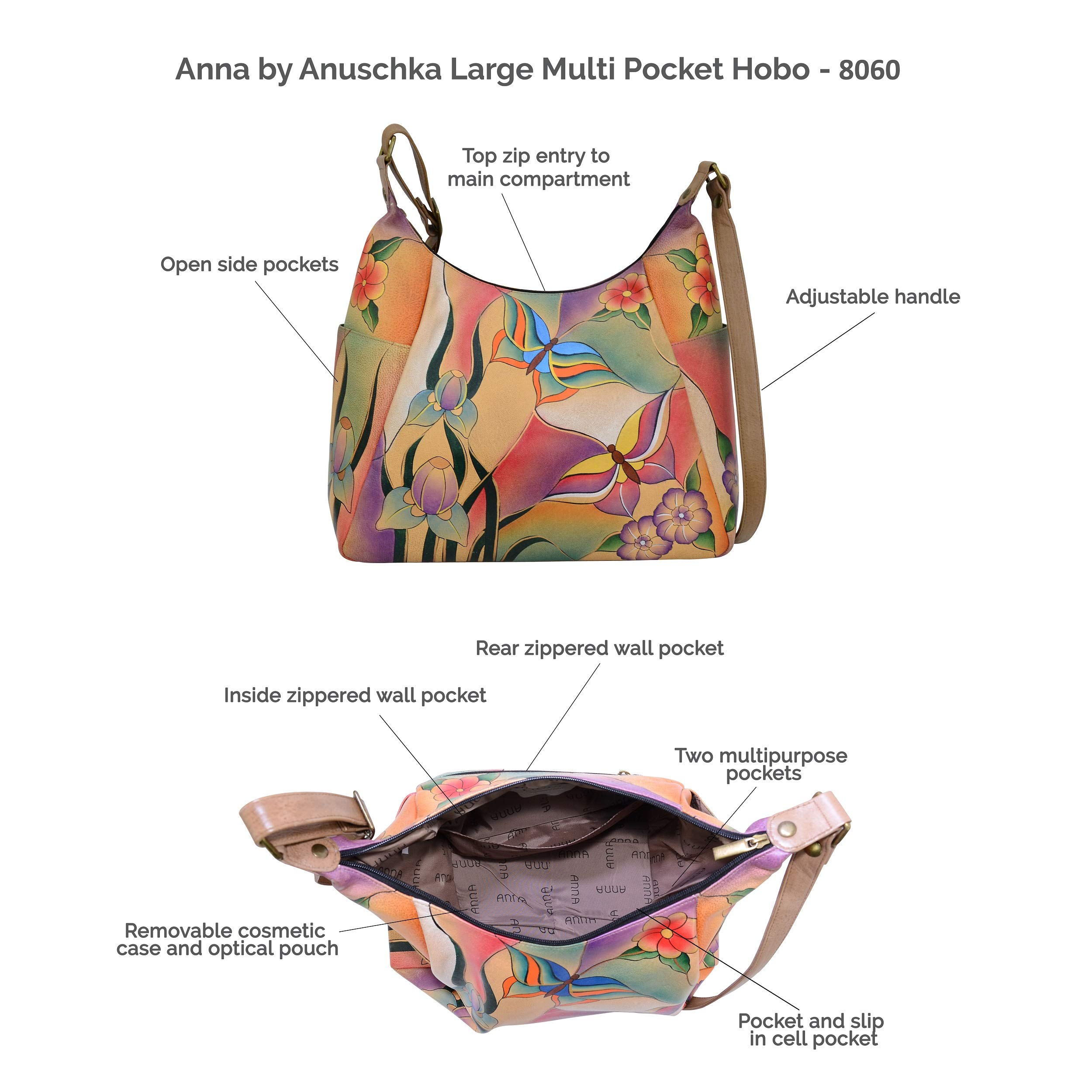 Anna by Anuschka womens Large Multi Pocket Hobo Handbag Genuine Leather, Rose Safari Grey, No Size US