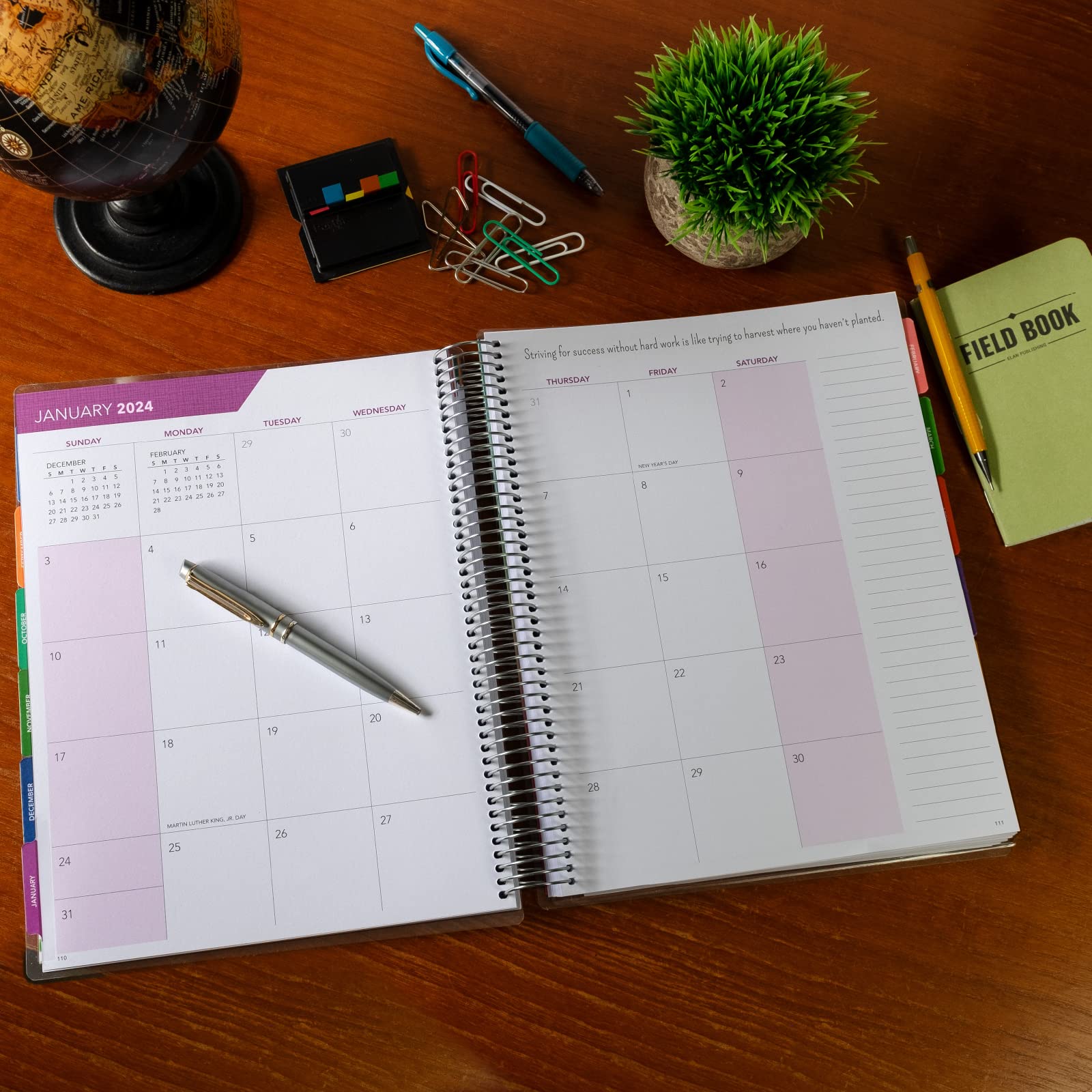 Aug 2023-Jul 2024 Deluxe Teacher Lesson Planner Notebook 8.5x11 Daily Weekly Monthly Organizers - Includes 7 Periods, Pocket Folder, Dated Calendar, Page Tabs, Bookmark, and Planning Stickers