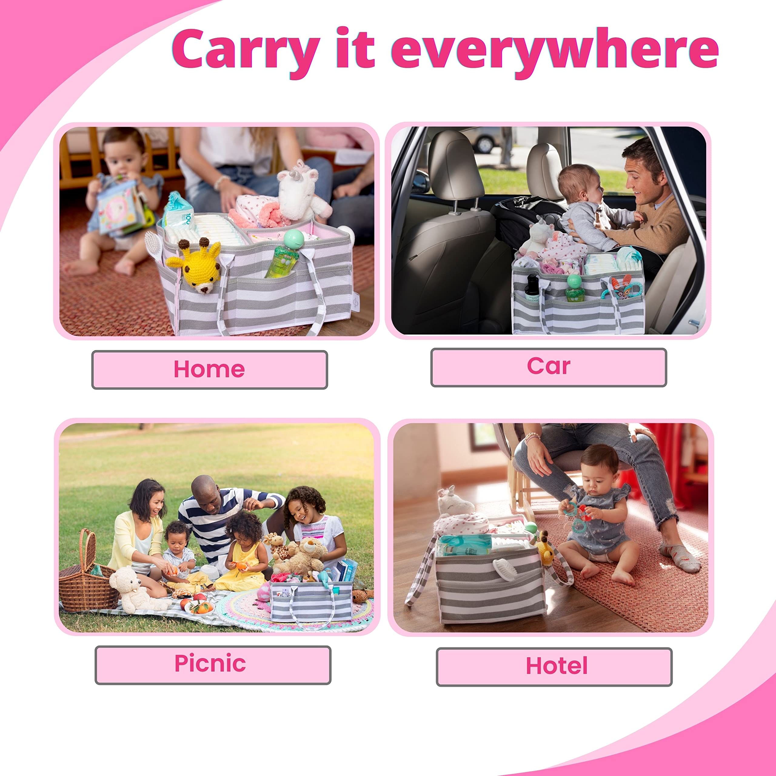 ARABELLA BABY Diaper Caddy Organizer for Boy or Girl - Diaper Caddy Basket for Home, Car or Travel - Removable Inserts, Multiple Pockets, Lightweight and Sturdy - Versatile Carryall to Stay Organized