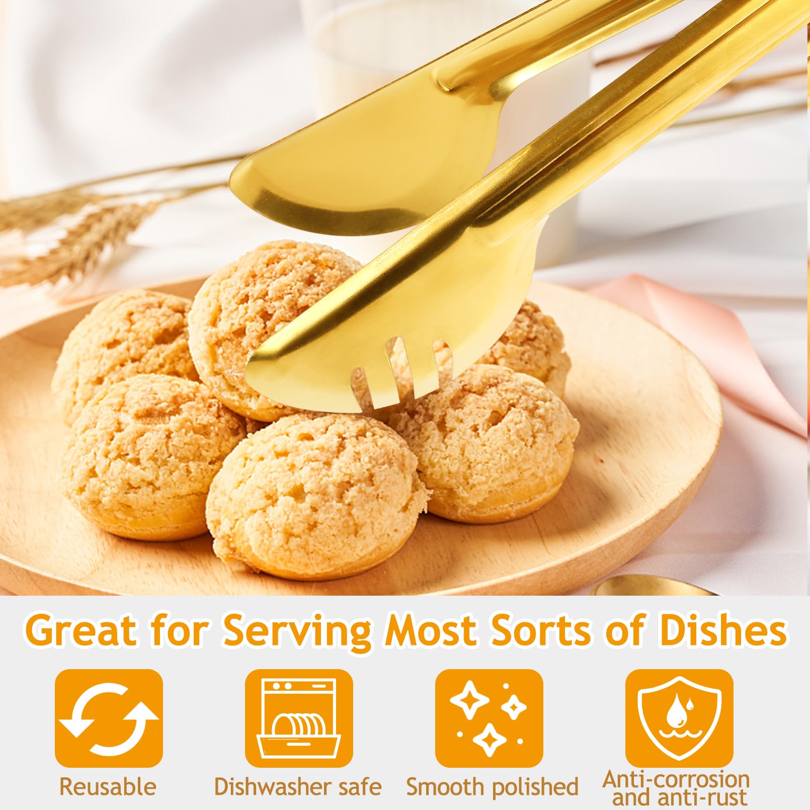 Cptoion Gold Serving Utensils,12 Pcs Stainless Steel Serving Utensils Set with Slotted Spoons,Serving Spoons,Forks,Tongs,Butter Knife,Soup Ladle,Pie Server,Buffet Serving Utensils for Parties Wedding