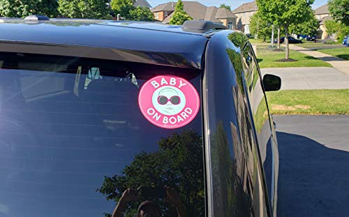 Baby Face Baby on Board Vinyl Car Sticker 2 in a Pack | Promotes Safety | Hot Pink