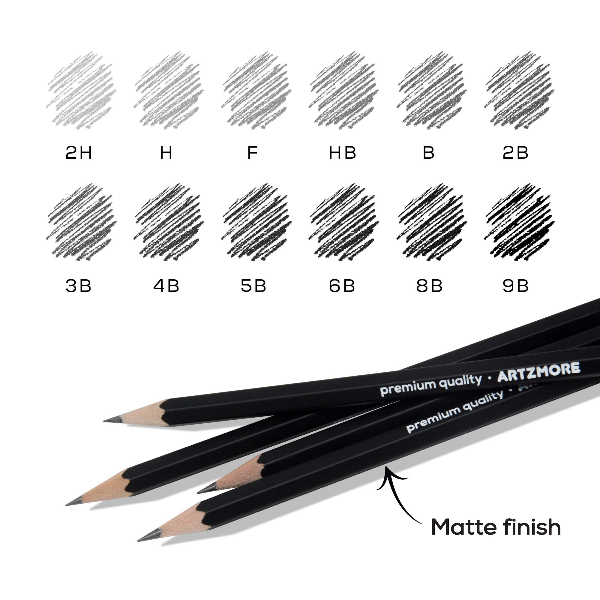 Artzmore Drawing Pencils Set - 12 Piece Sketching Pencils, Graphite Pencils, Shading Pencils for Sketching, Art Pencils for Drawing and Shading, Sketch Pencils for Drawing, Drawing Pencils for Artists