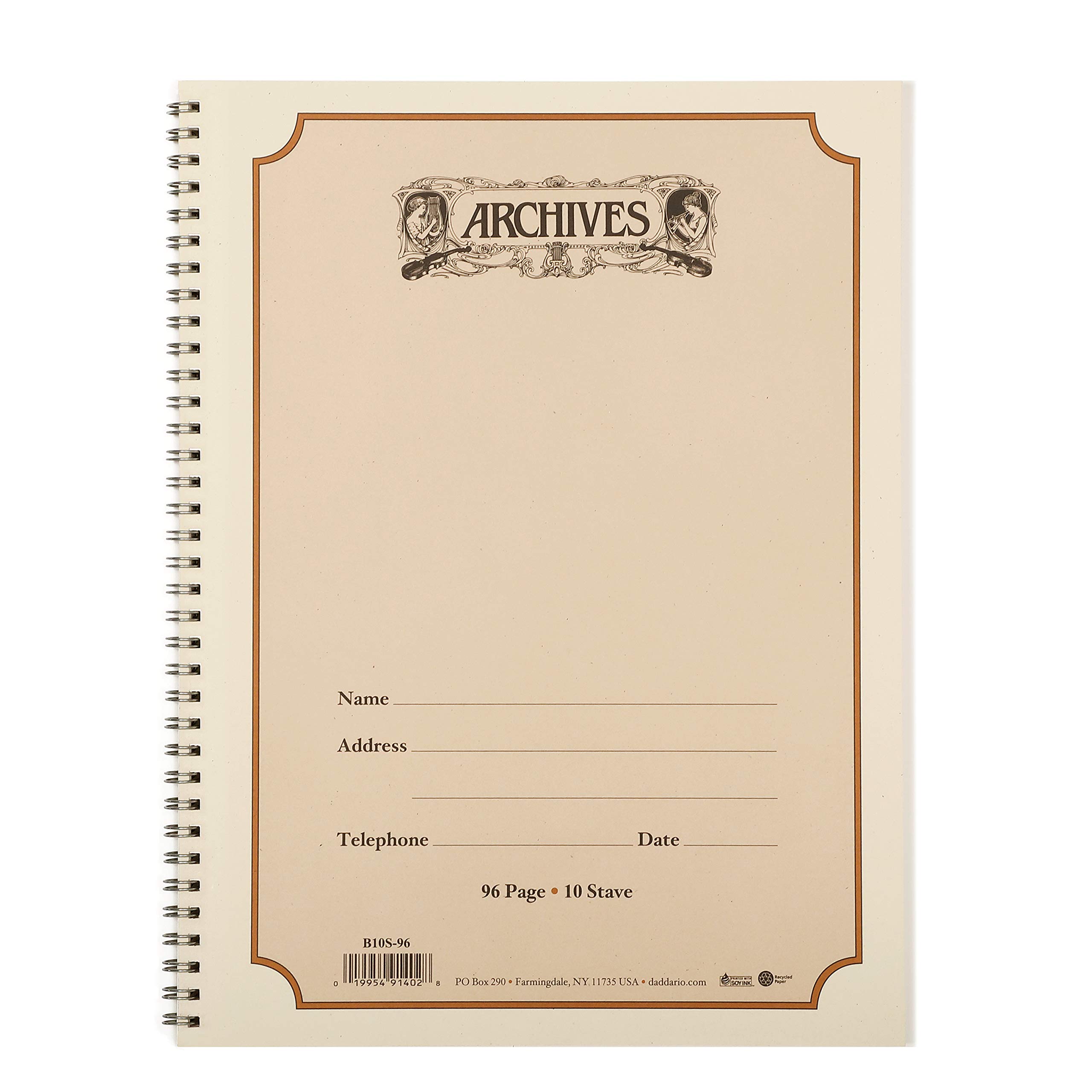 Archives B10S-96 Spiral Bound Manuscript Paper Book, 10 Stave, 96 Pages