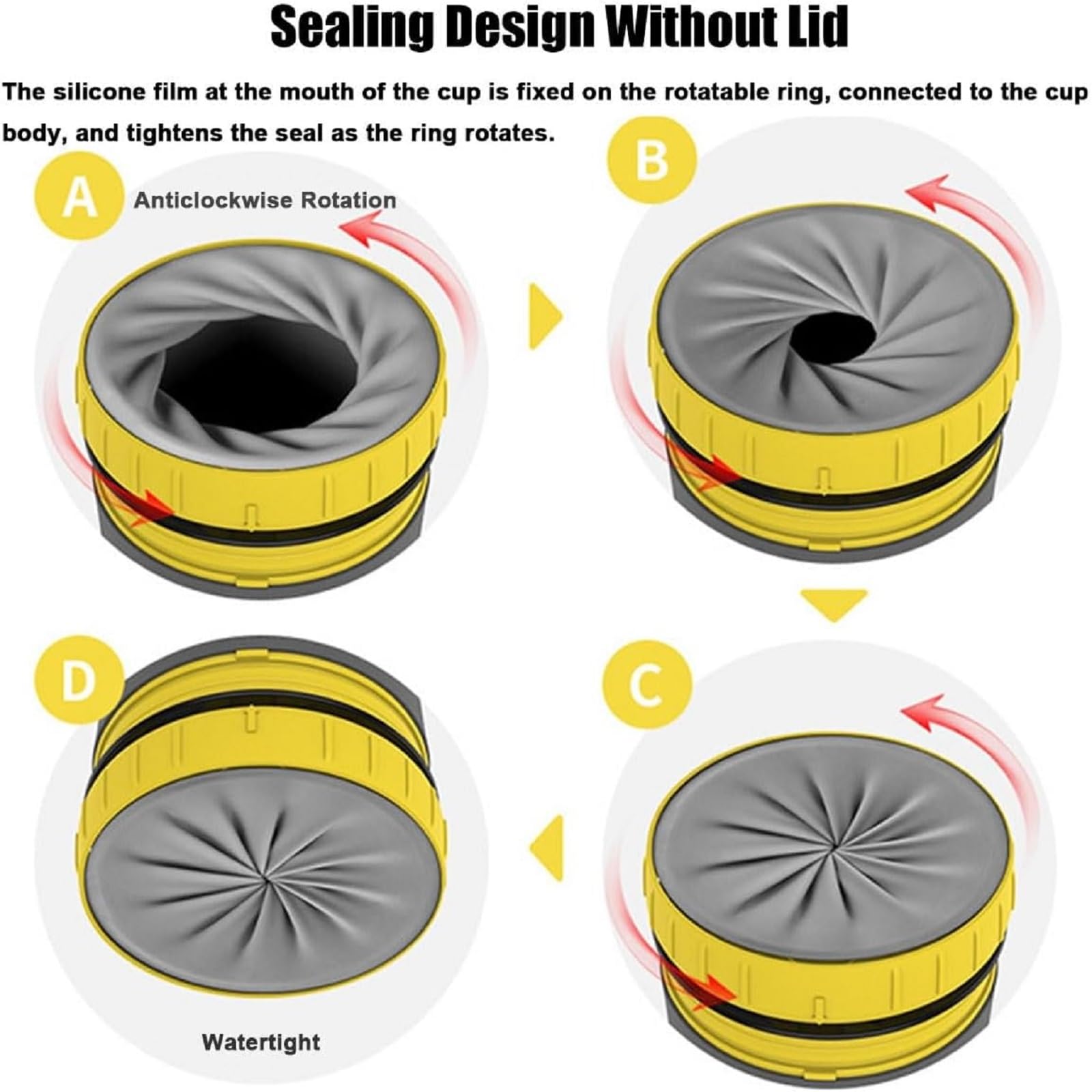 Twizz Cup, Twizz Travel Mug with Straw, Twizz Coffee Cup, Unique Twist Leak Proof Design, Twizz Coffee Cup Aperture Mug with Straw Double Silicone (YELLOW-Smile face)