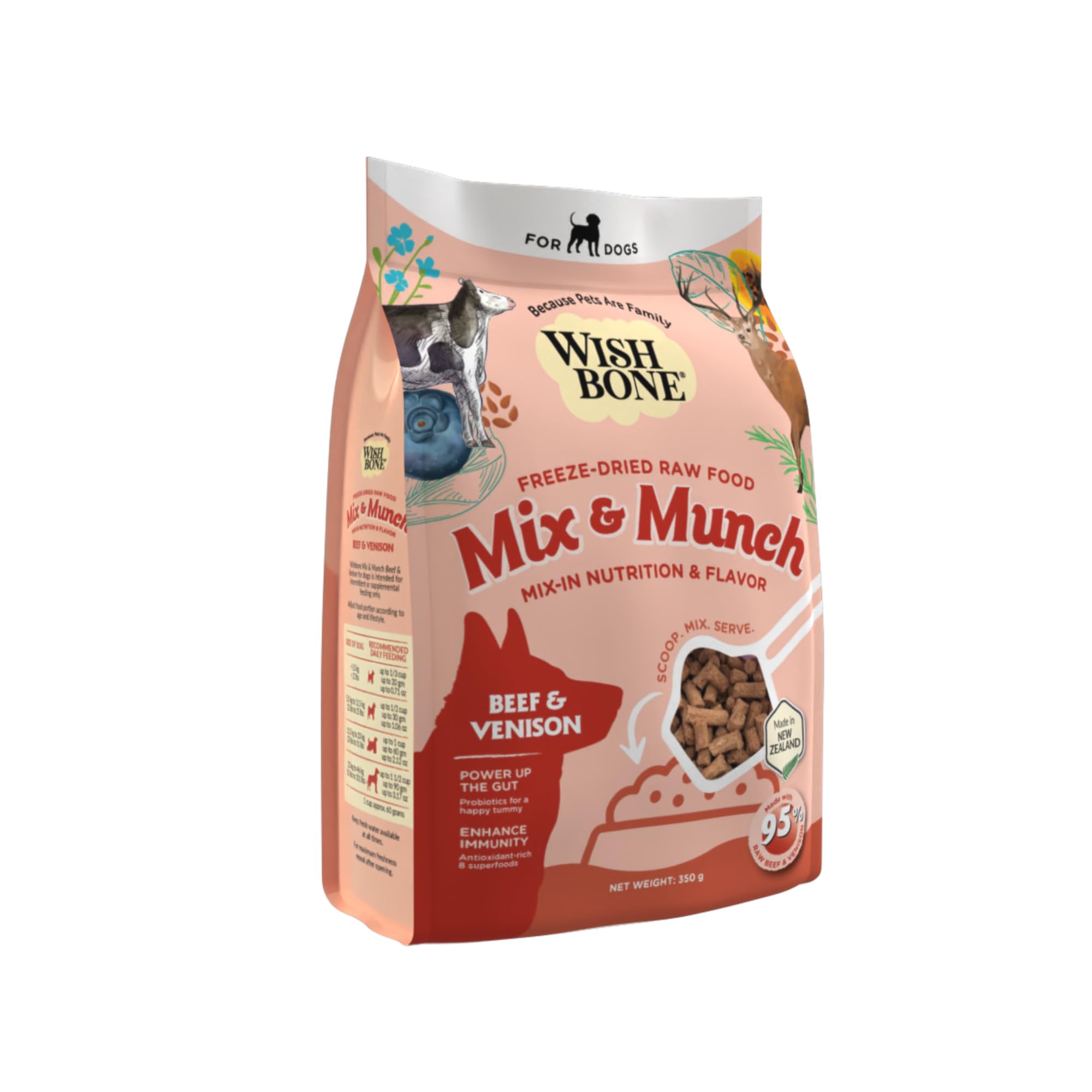Wishbone Mix & Munch Raw Freeze-Dried Grain-Free Beef and Venison for Dogs 350g