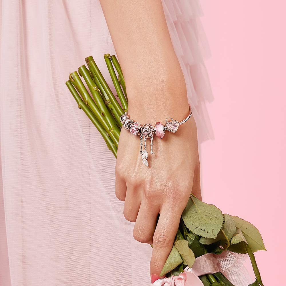 ATHENAIE 925 Sterling Silver Clear and Pink CZ Encased in Love Charm for Bracelet