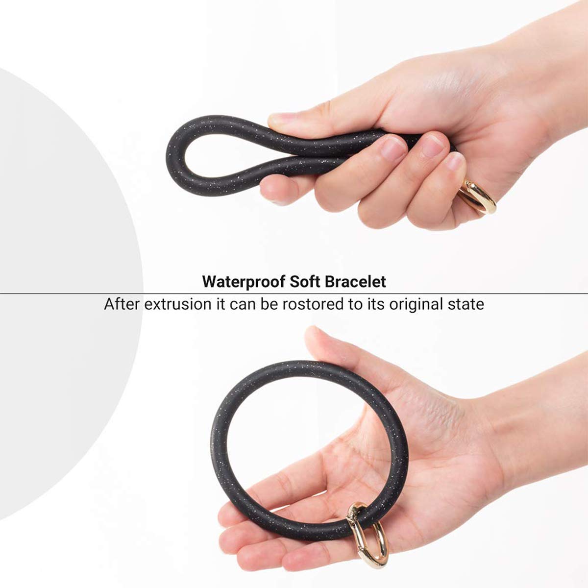 AnnabelZ Keychain Bracelet Wristlet Bangle Silicone Key Holder Round Keyring Tassel Key Ring Chain for Women Girls (Black)