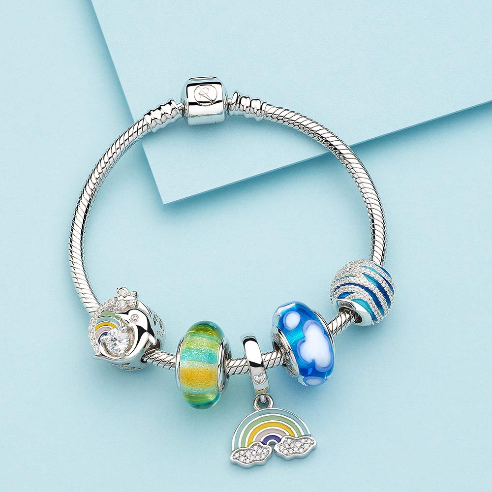ATHENAIE Italian Murano Glass 925 Sterling Silver Playful Dolphin Charms Beads for Bracelet