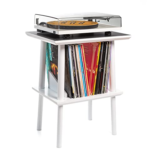 Adult Pop Premium Record Player Stand, Chalkboard Top, 50+ Vinyl Storage, Solid Pine (Checkerboard White)