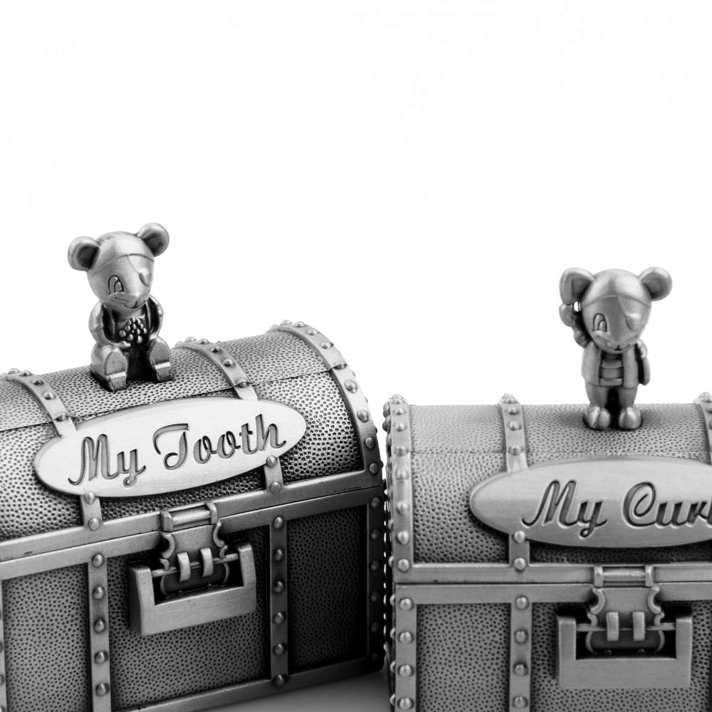 Baby First Tooth Fairy and Curl Keepsake Box - Cute Kids Metallic Engraved Cute Bear Great Gift Idea to Keep The Childwood Memory