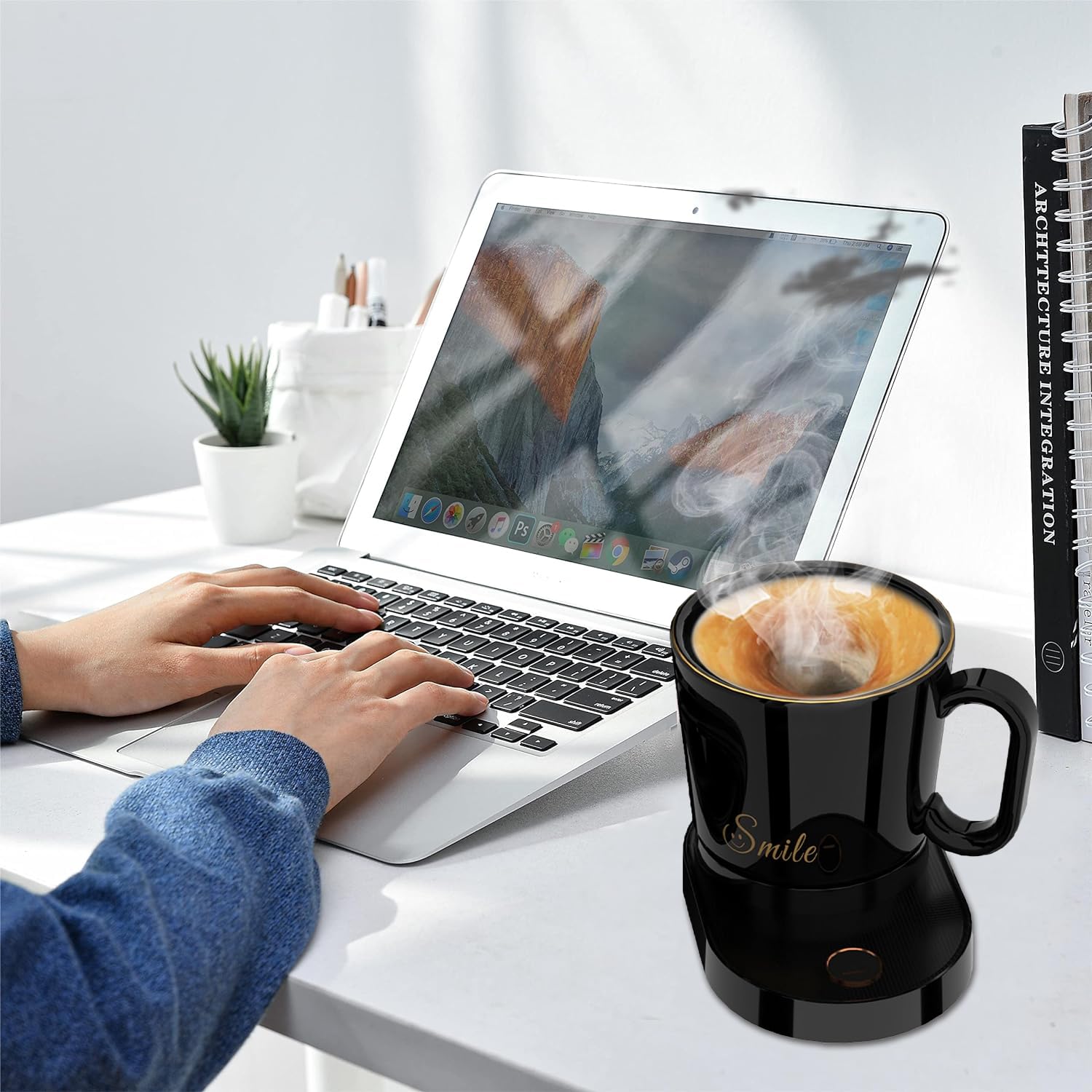 Self Stirring Coffee Mug, Automatic Self Mixing Coffee Warmer Mug, Keeps Up to 131°F/55°C ，with Wireless Smart Charging, 12oz Auto Ceramics Mixer Cup for Coffee Milk