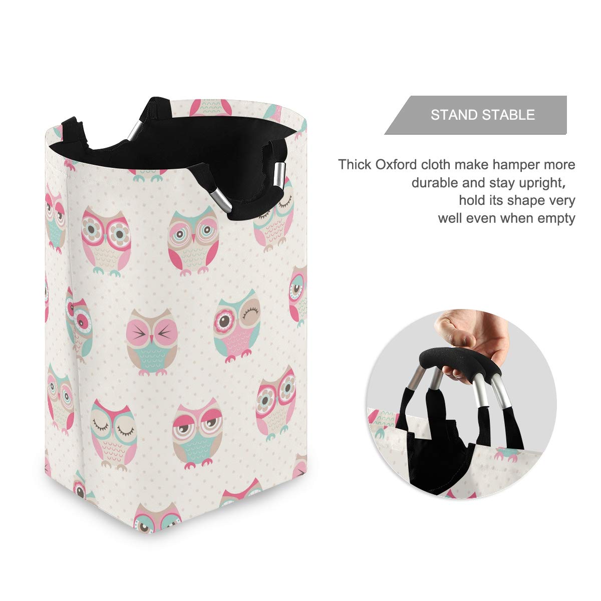 AGONA Funny Cute Owls Birds Laundry Basket with Handles Large Storage Bin Collapsible Fabric Laundry Hamper Foldable Laundry Bag for Kids Room Toy Bins Gift Baskets Bedroom Baby Nursery