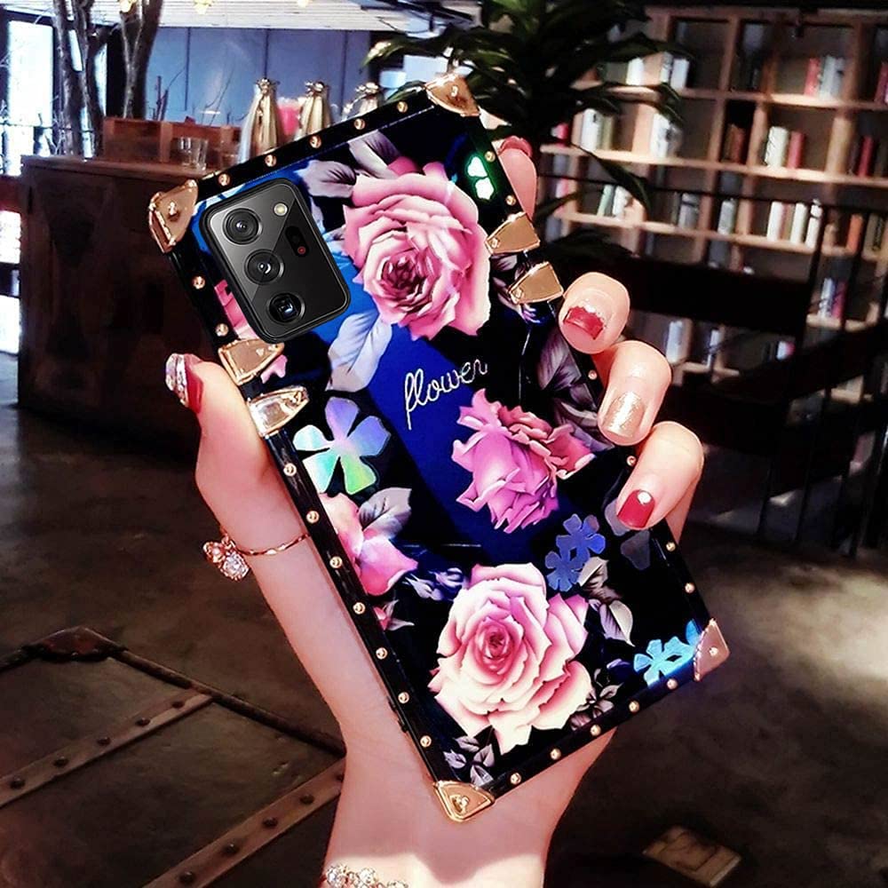 Babemall Compatible for Samsung Note 20 Ultra 5G Case, Elegant Blu-ray Square Flower Floral Shockproof Phone Case for Women Girls,Protective Back Cover (Flower 3)