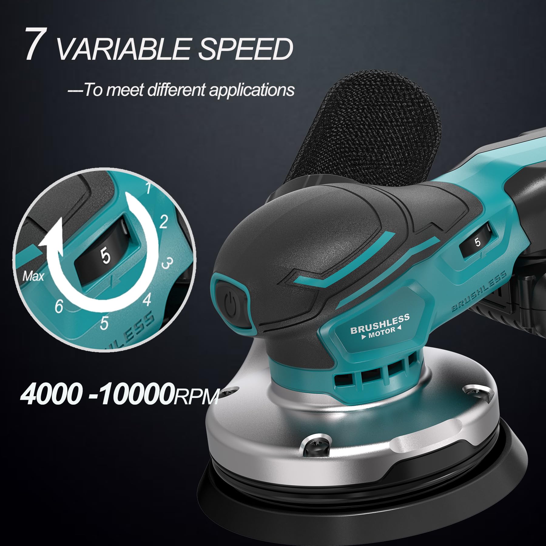 ONEMANA Orbital Sander 5-inch Palm Sander 20V Brushless Cordless Electric sander 7 Variable Speeds Hand Sanders for Wooding and Sanding With 10 Sanding Papers,Dust Collection Bag,Tool Only