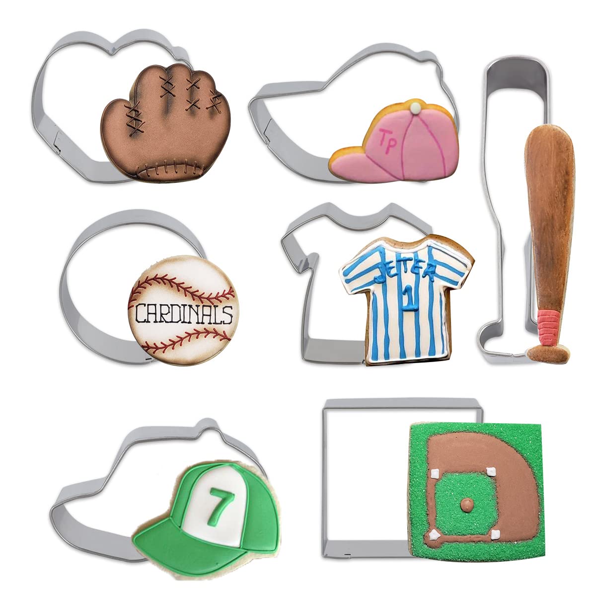 Baseball Cookie Cutters, 7 Pack Baking Molds Stainless Steel Biscuit Sandwich Cake Cutter Set Baseball Cake Decorations for Baby Shower Birthday Party Supplies Favors