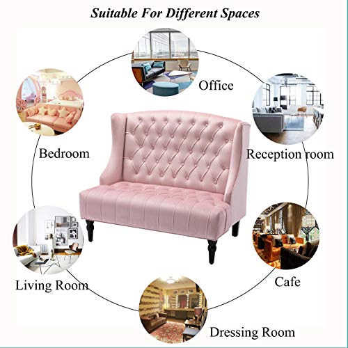 Artechworks Velvet Tufted High Back Loveseat Sofa for Living Room, Bedroom, Home Office, Hosting Room, Wingback Club Chair, Pink