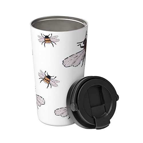 ANNAVA Travel Coffee Mug Vacuum Insulated Double Stainless Steel Hot/Cold Drink Cup, Lid With Invisible Lift Ring(17oz Funny Bees)
