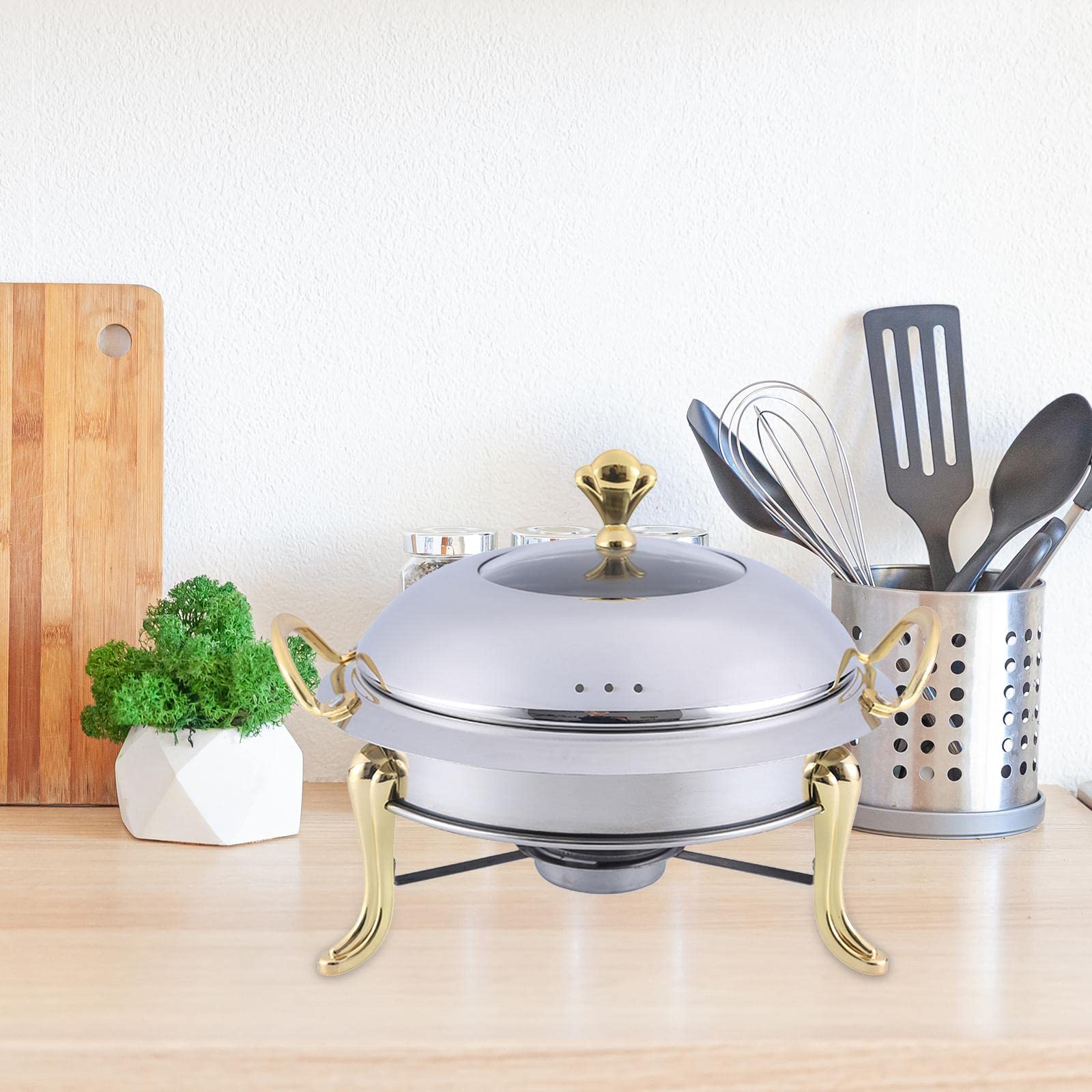 Baoblaze Buffet Warmer Solid Fuel Boiler Anti Scald with Lids Catering Warmer Set Fuel Stove for Kitchenware Cooking Utensil Outdoor Backpacking, Aureate