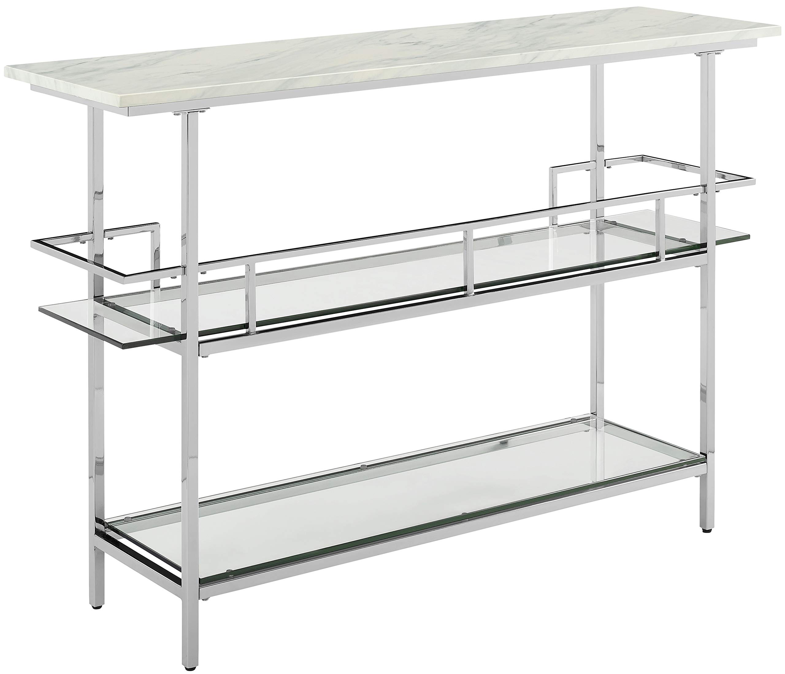 Crosley Furniture Aimee Bar with Paper Marble Top, Chrome Finish