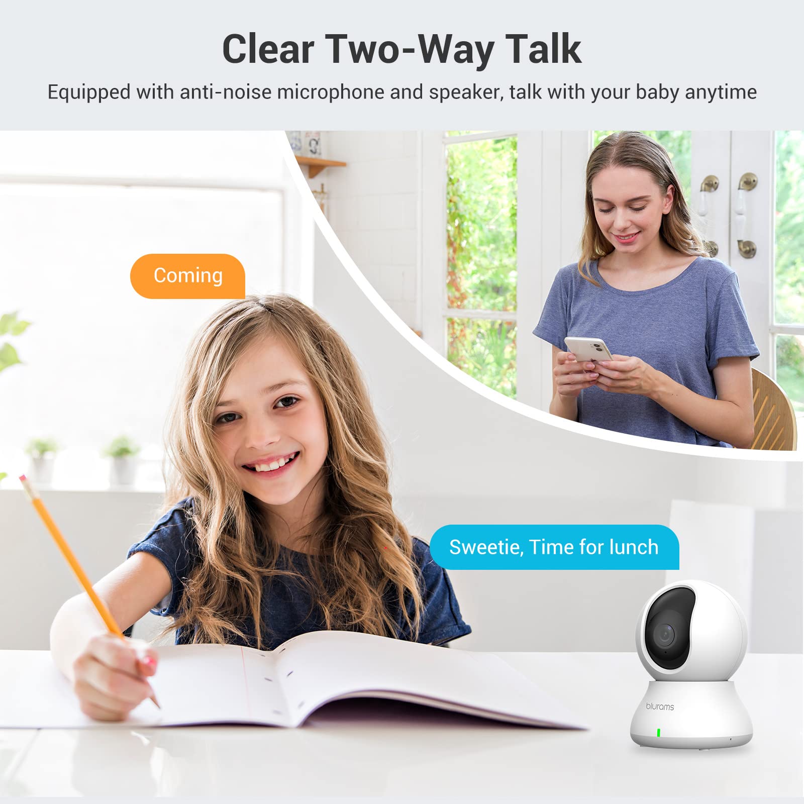 blurams Security Camera 2K 3PCS, Baby Monitor Dog Camera 360-degree for Home Security w/Smart Motion Tracking, Phone App, IR Night Vision, Siren, Compatible with Alexa & Google Assistant & IFTTT