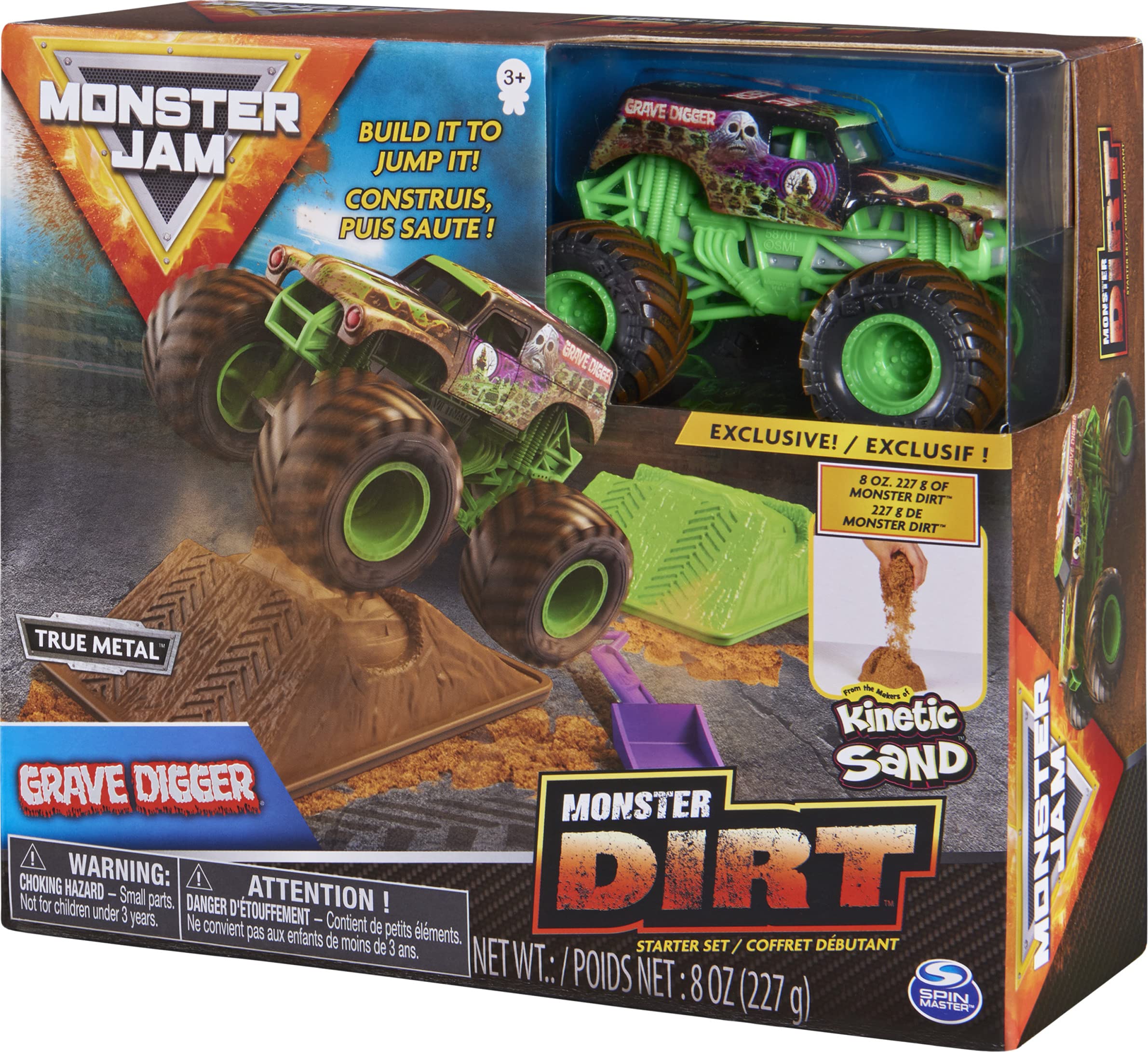 Monster Jam, Grave Digger Monster Dirt Starter Set with 8oz Monster Dirt and Official 1:64 Scale Truck