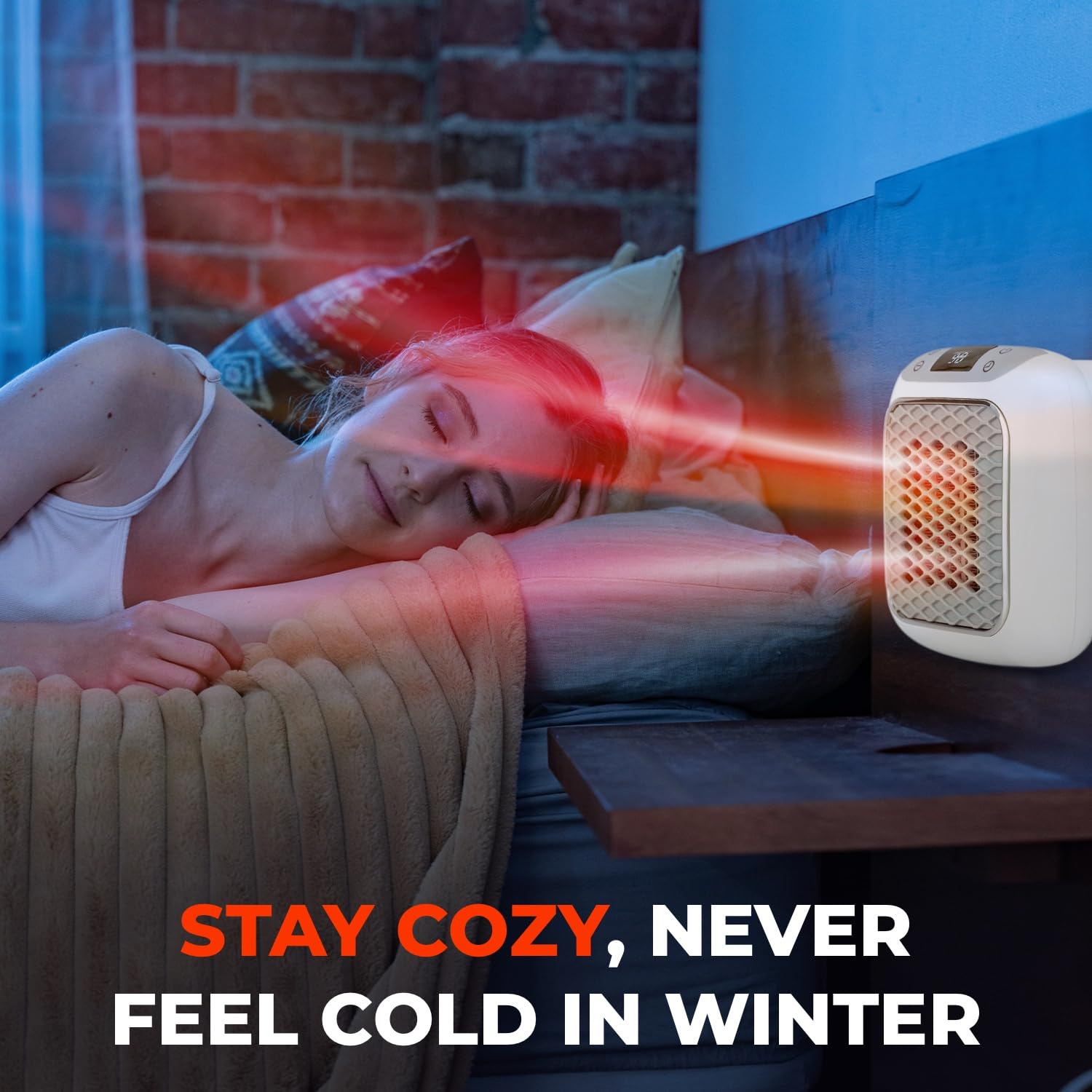 HeatWell Small Space Heater Plug In - 800w Mini Wall Mount Portable Heaters for Indoor Use Office Bedroom | Adjustable Thermostat, 12-Hour Timer, Auto Shut Off, Quiet Energy Efficient Ceramic Heating
