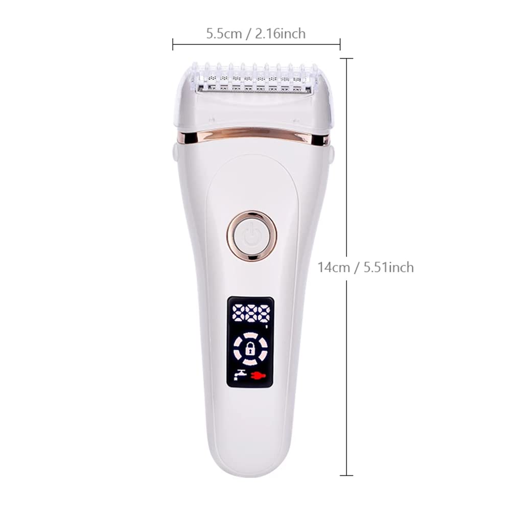 Electric Lady Shaver Bikini Trimmer, Wet & Dry Rechargeable Cordless Painless Electric Razor for Women, LED Display Razor for Legs Underarms (White)