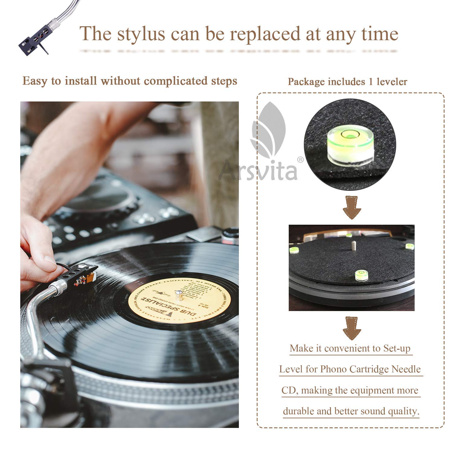 Arsvita Record Player Needle, Diamond Stylus Replacement for Turntable, LP,Phono/Phonograph (2 Pack)
