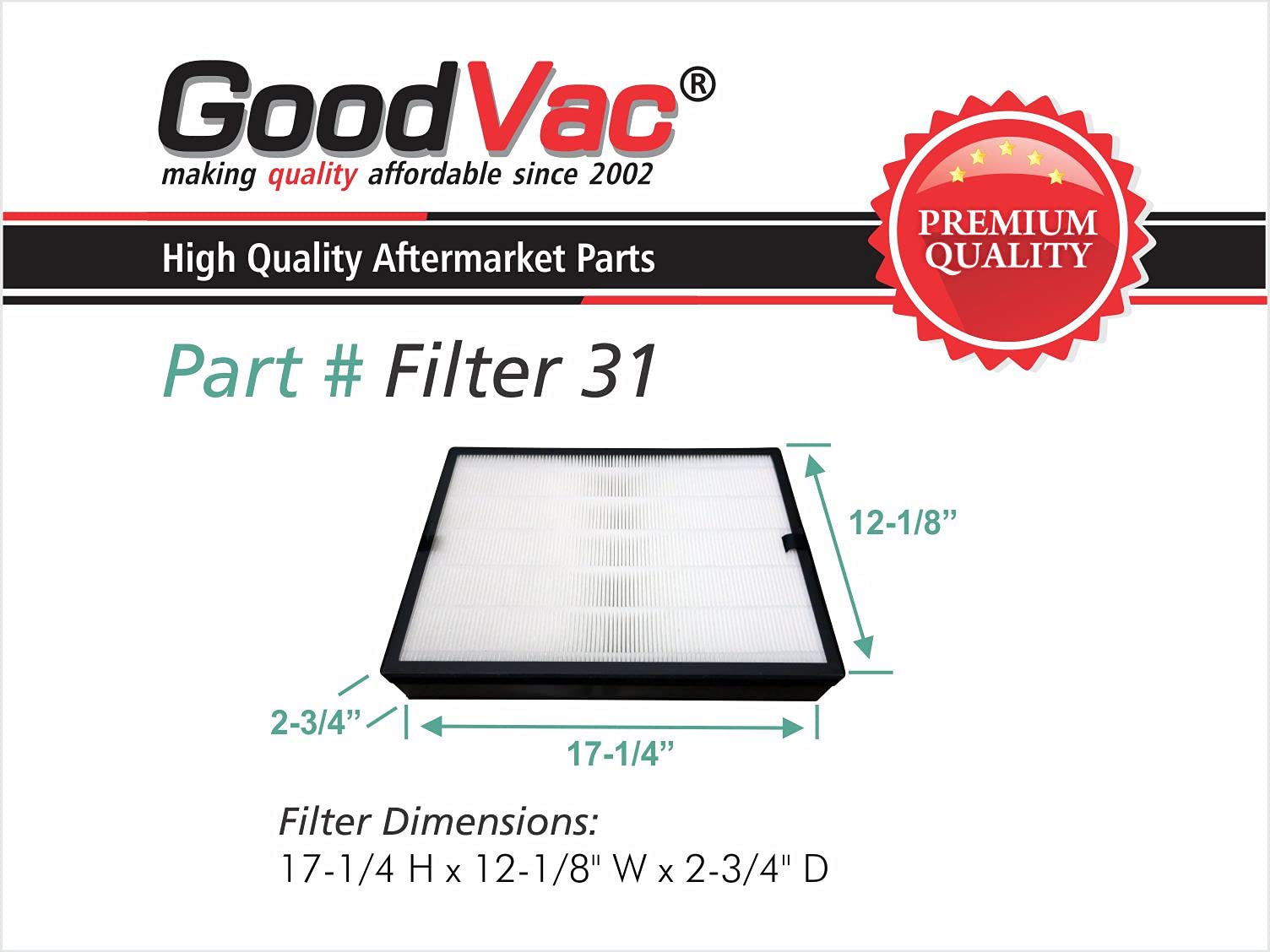 GoodVac H13 True HEPA Replacement Filter made to fit Inofia 1320 Air Purifier (PM1320)