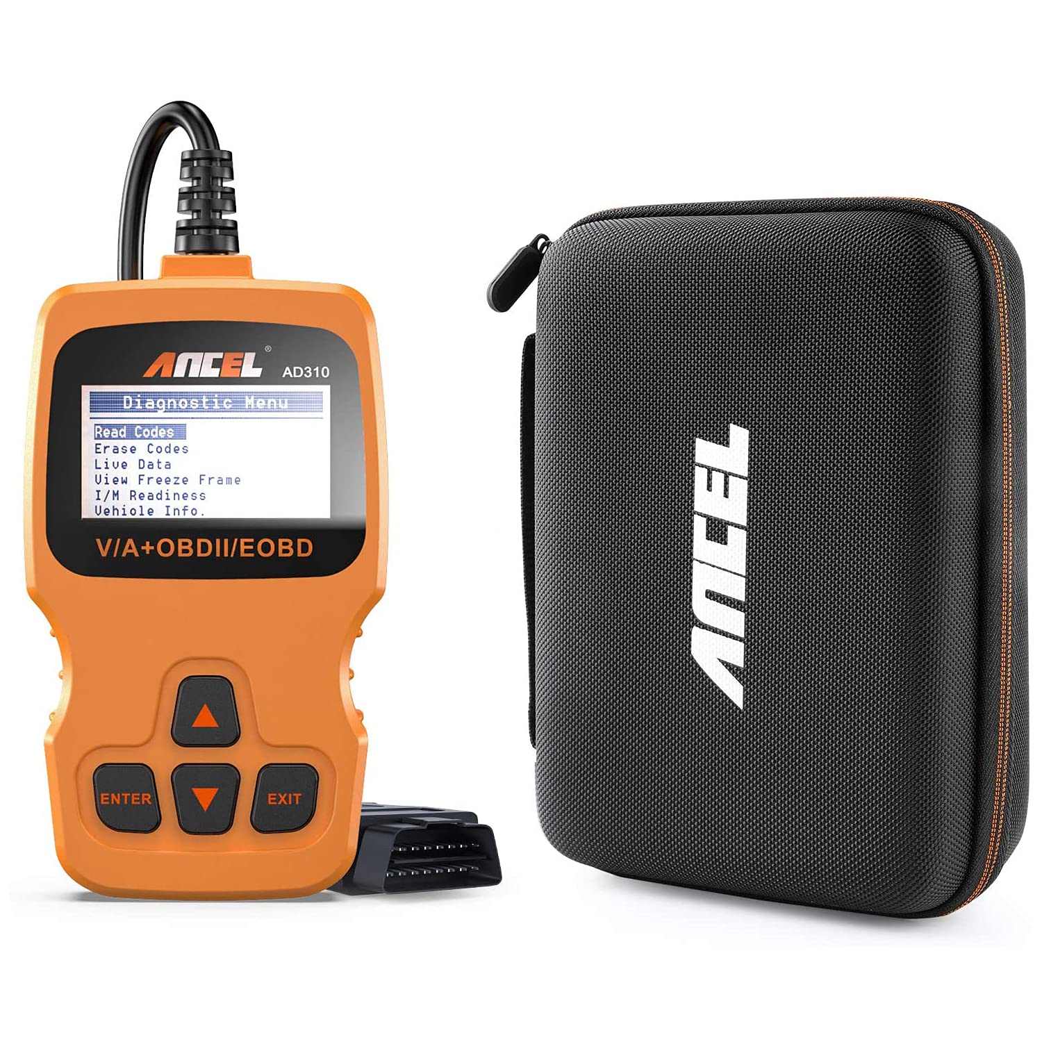 ANCEL AD310 Orange Classic Enhanced Universal OBD II Scanner Car Engine Fault Code Reader with ANCEL Protective Case Storage Bag