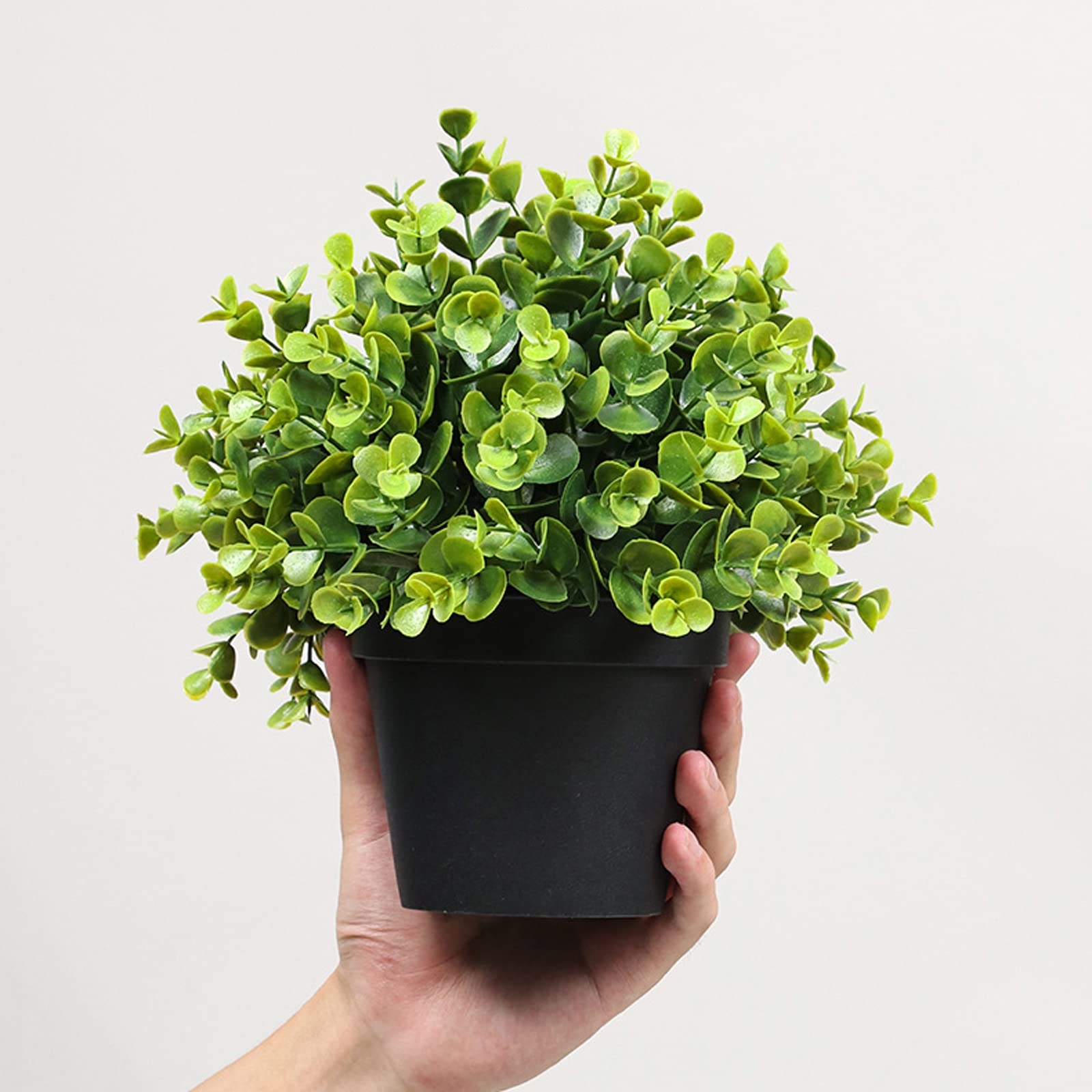 FELICIGG 2 Pack Artificial Plants in Pot, Faux Potted Greenery Plant for Indoor Decorations, Small Fake Plastic Plant for Home Office Garden Decoration,D+d