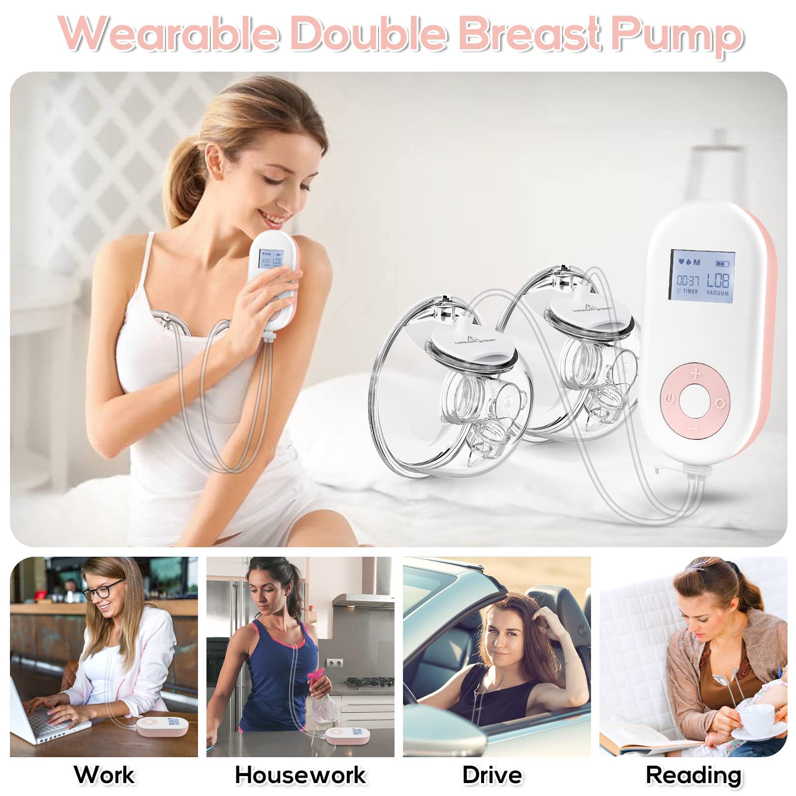 Double Breast Pump Electric Breast Pump Wearable Breastfeeding Pump Strong Suction Hands Free Pumping Portable Breast Pump 2 Mode 9 Levels, Anti-Reflux Dual Milk Extractor with Massage, 24mm Flange