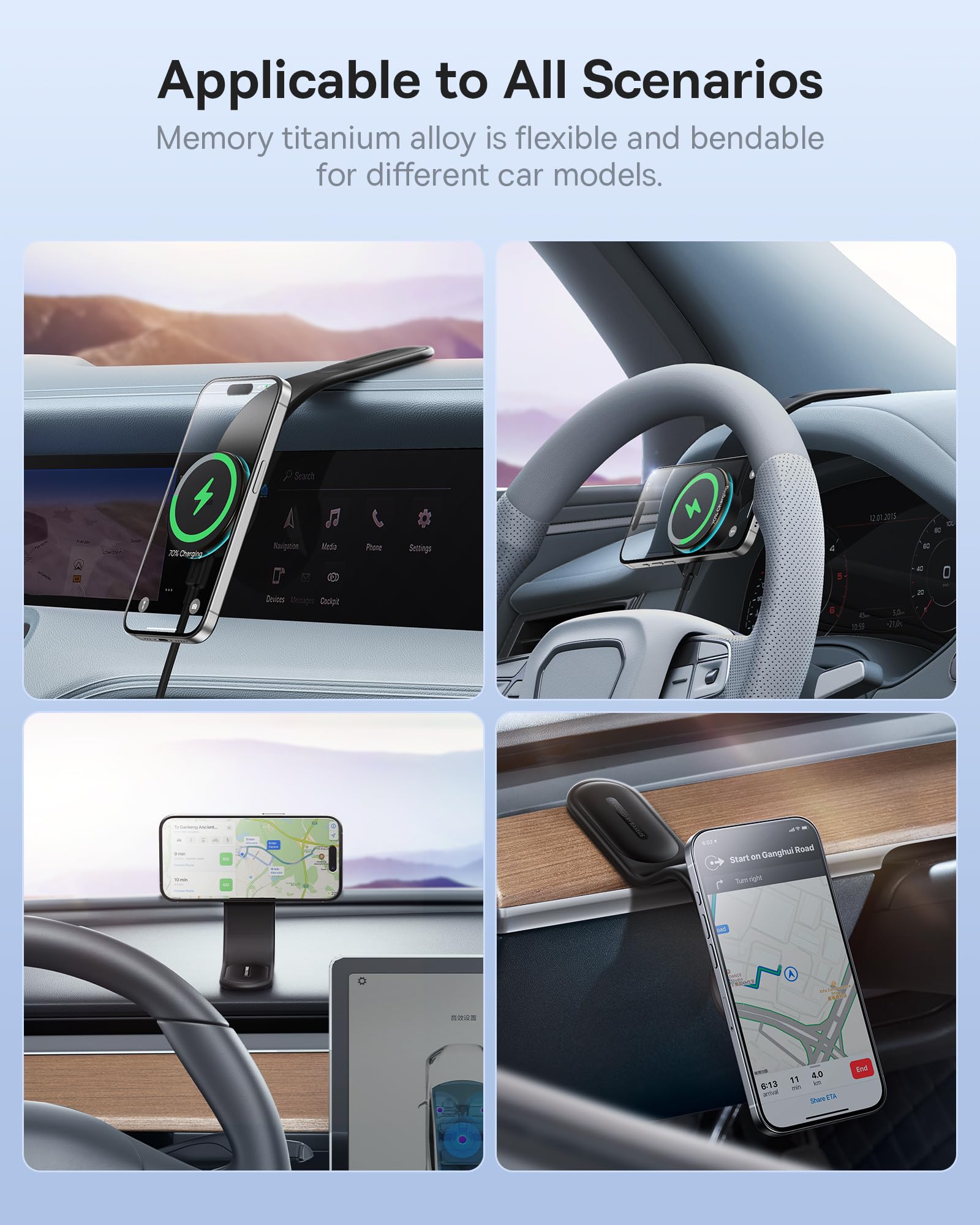 Baseus for Magsafe Car Mount Charger, 15W Wireless Car Charger Phone Holder, Magnetic Car Dash Mount for iPhone 15 14 13 12 Pro Plus Max, Bendable Memory Titanium Alloy for All Dashboard, Windshield