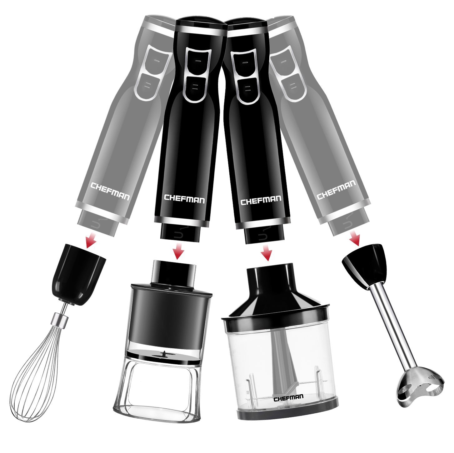 Chefman Electric Spiralizer & Immersion Blender/Vegetable Slicer 6-in-1 Food Prep Combo Kit, Includes 3 Spiralizing Blade Attachments, Zoodle Maker; Grate, Ribbon, Spiral, Blend, Chop, and Puree